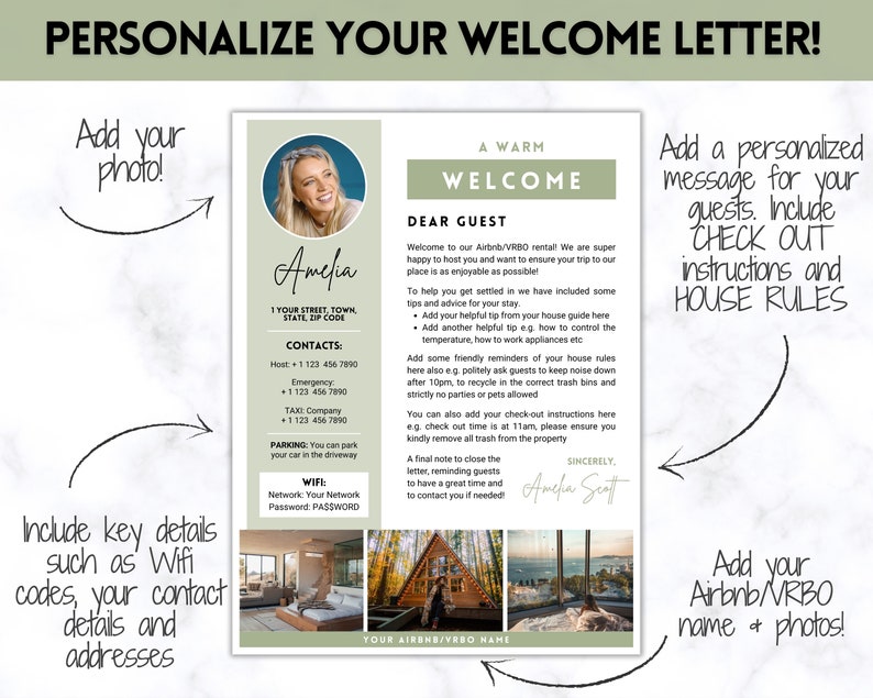 Airbnb & VRBO Welcome LETTER Template Editable Canva Air Bnb - Etsy