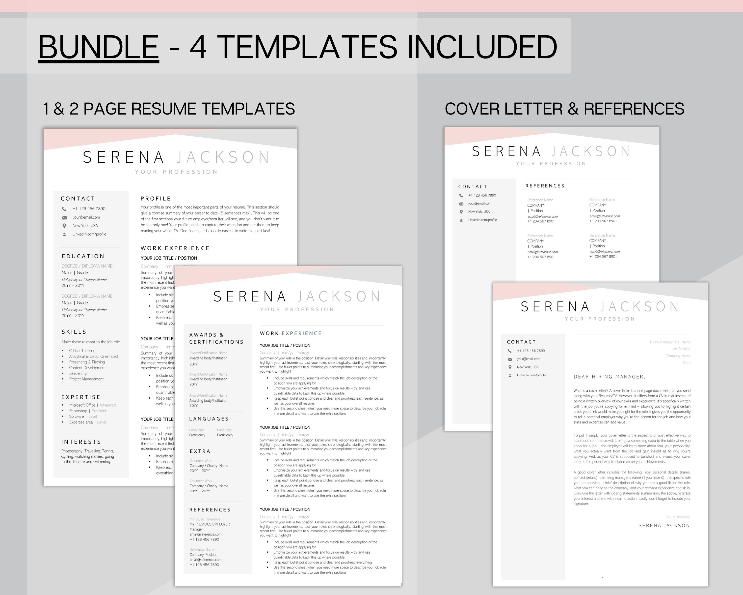 2 Page Resume Template Word. CV Template Professional CV - Etsy UK