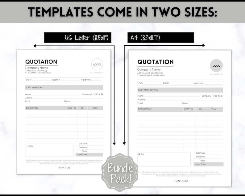Quotation Template, EDITABLE Quote Form, Small Business, Invoice Order ...