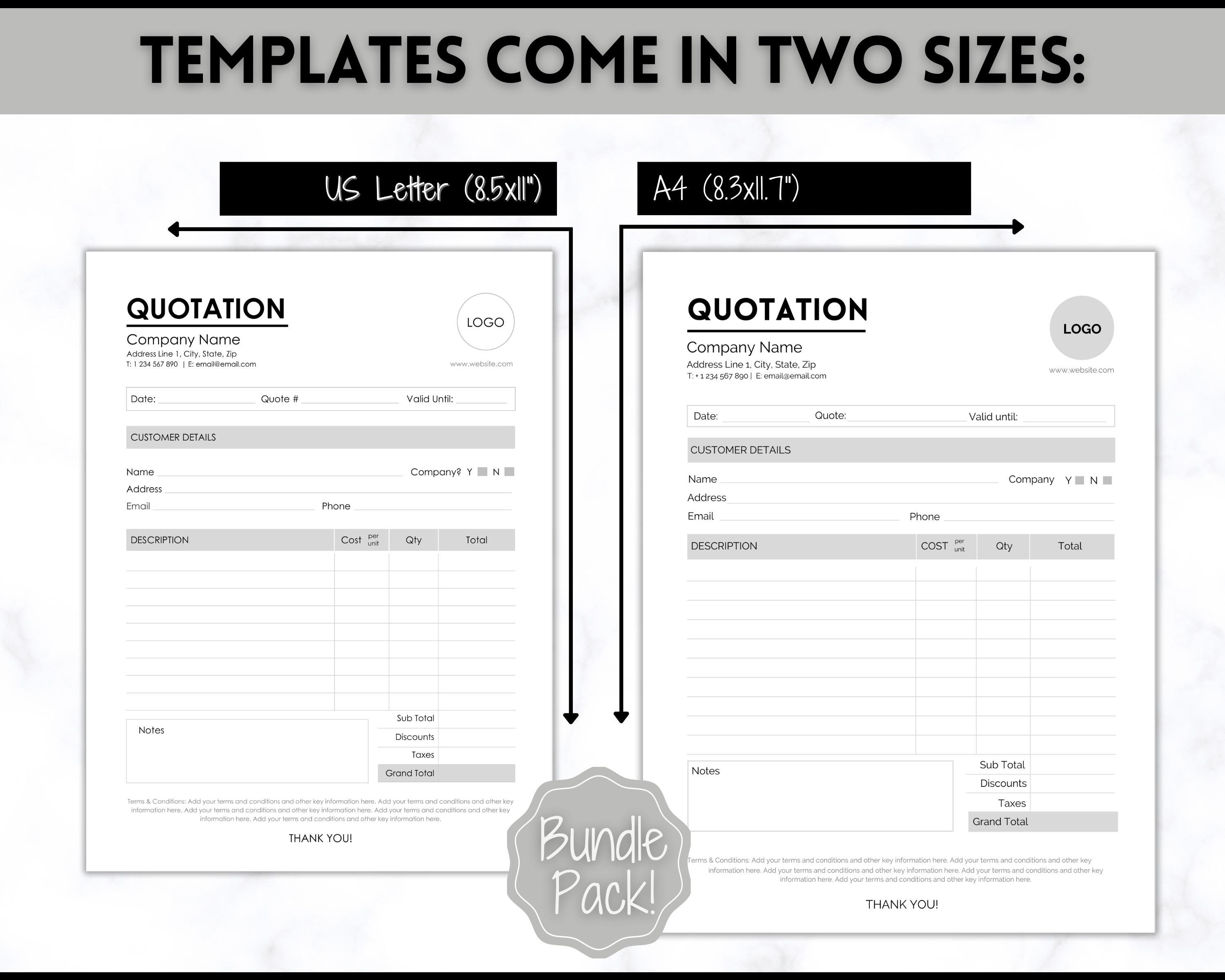 Quotation Template EDITABLE Quote Form Small Business - Etsy UK