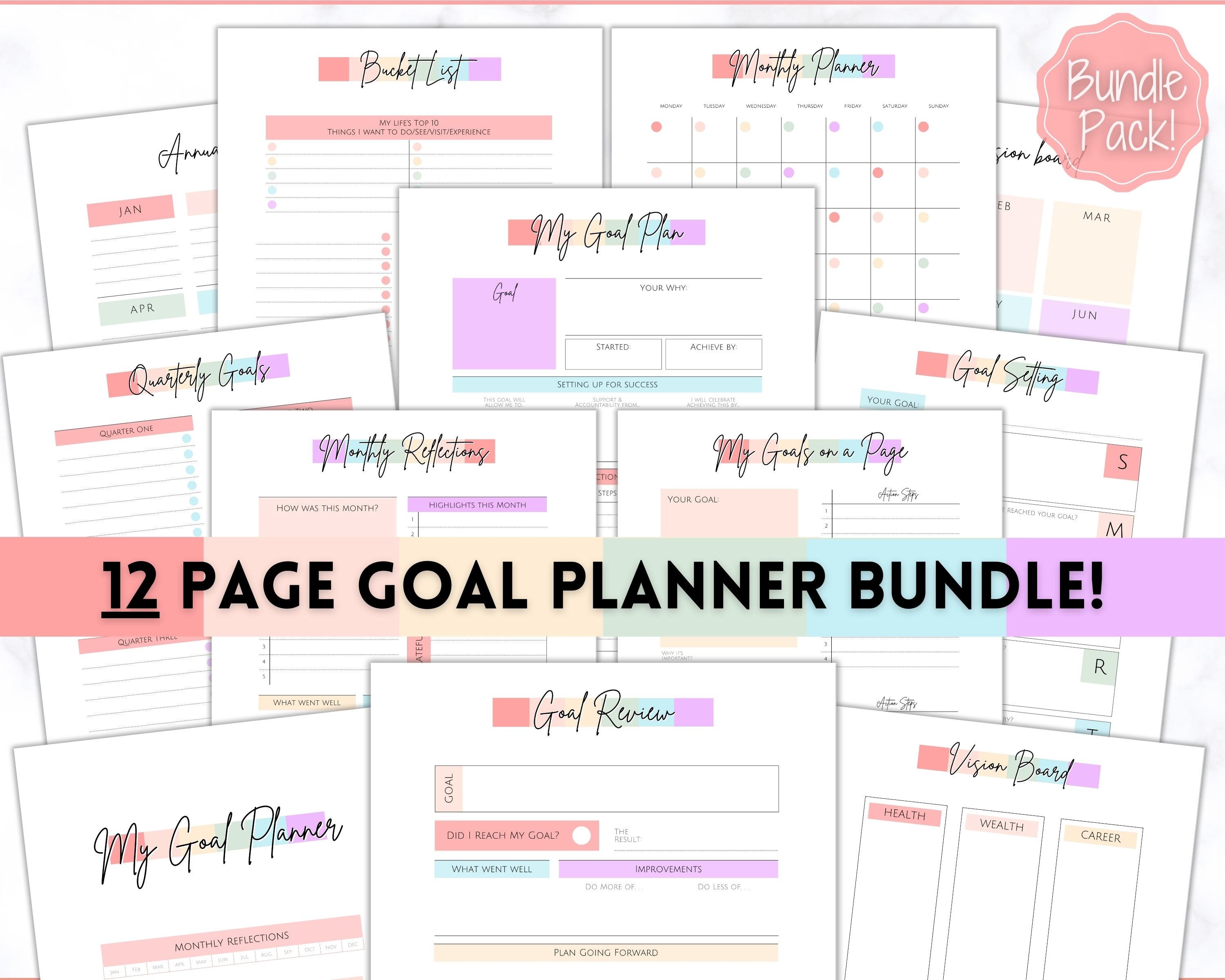 Goal Tracker Printable BUNDLE, 2024 Goals Planner, SMART Goal Setting ...