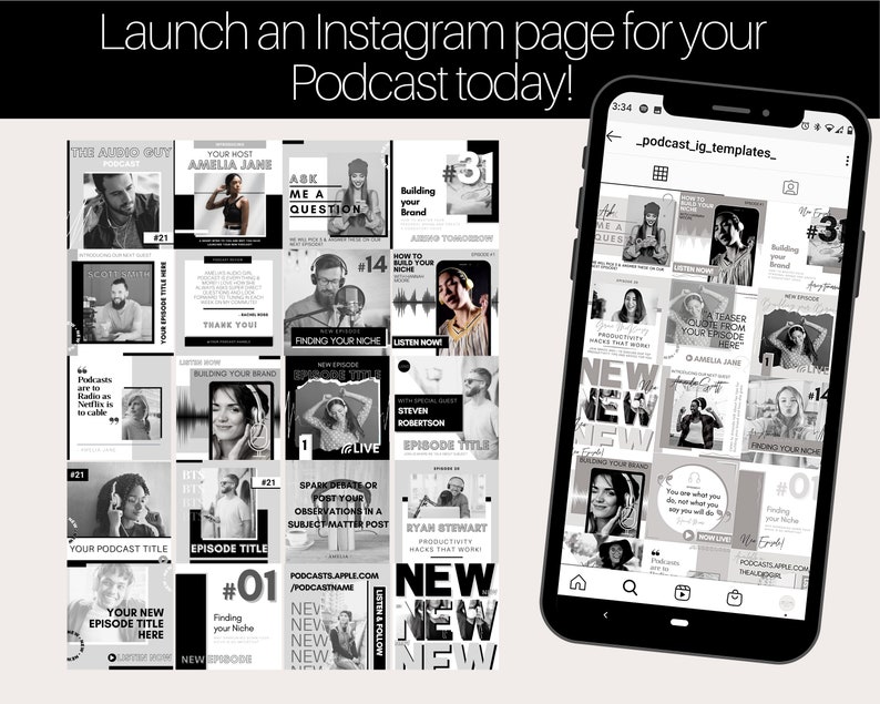 50 Podcast Instagram Templates. Canva Template Pack. Instagram Square ...
