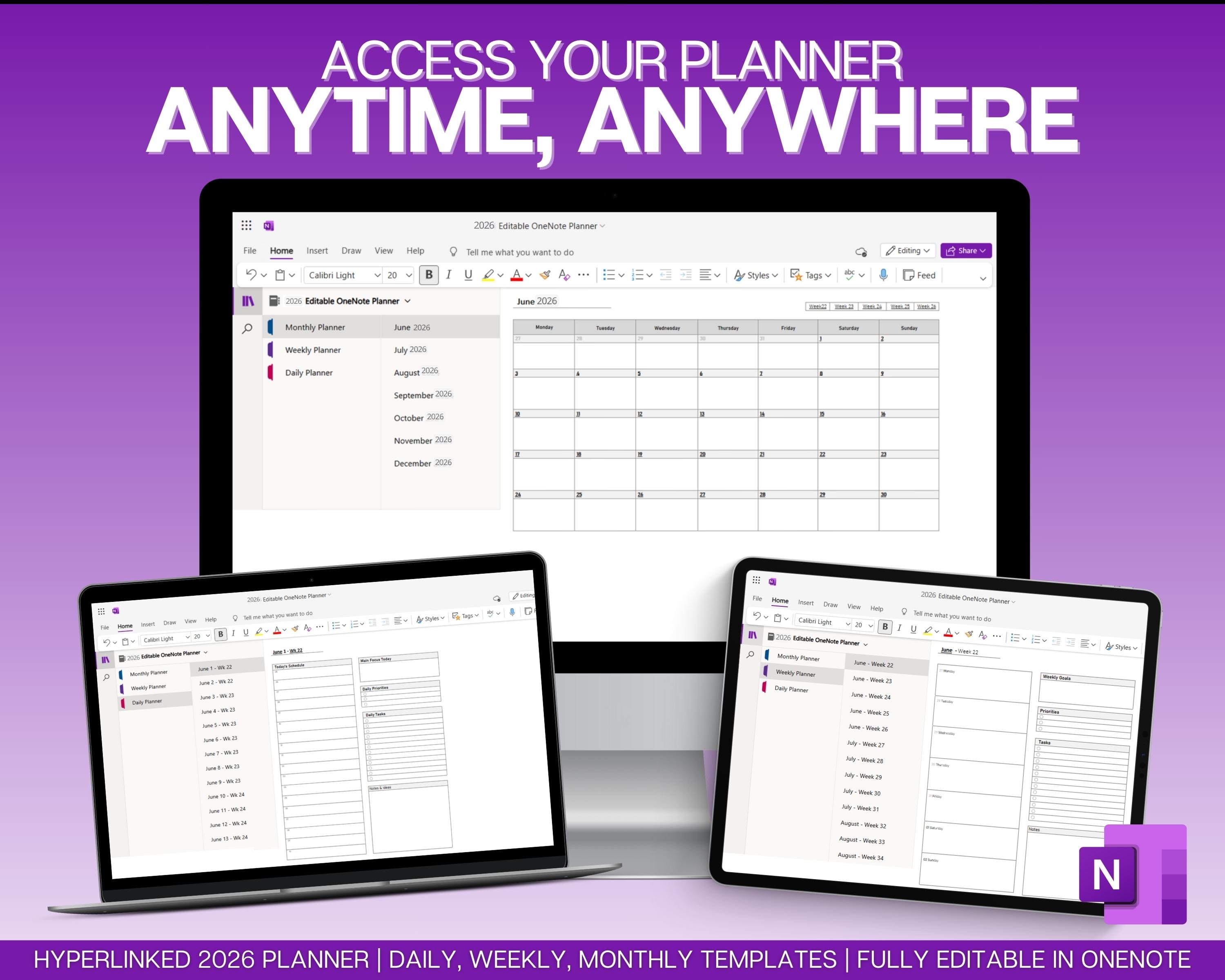 EDITABLE Onenote Planner, 2026 Digital Planner, Onenote Template, Daily ...