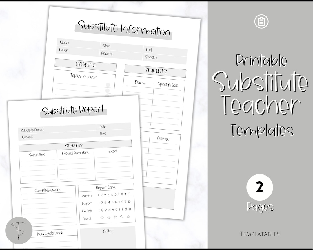 Substitute Printable, Teacher Note, Teacher Planner Template, While You ...
