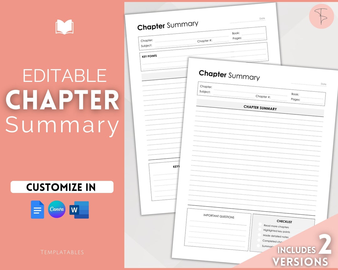 Chapter Summary Template, EDITABLE Study Guide, Textbook Outline Review ...