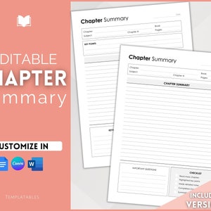 EDITABLE Chapter Summary Template, Study Guide, Textbook Outline Review ...