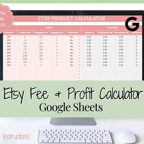 Etsy Fees Calculator and Etsy Profit Calculator Excel - Etsy UK