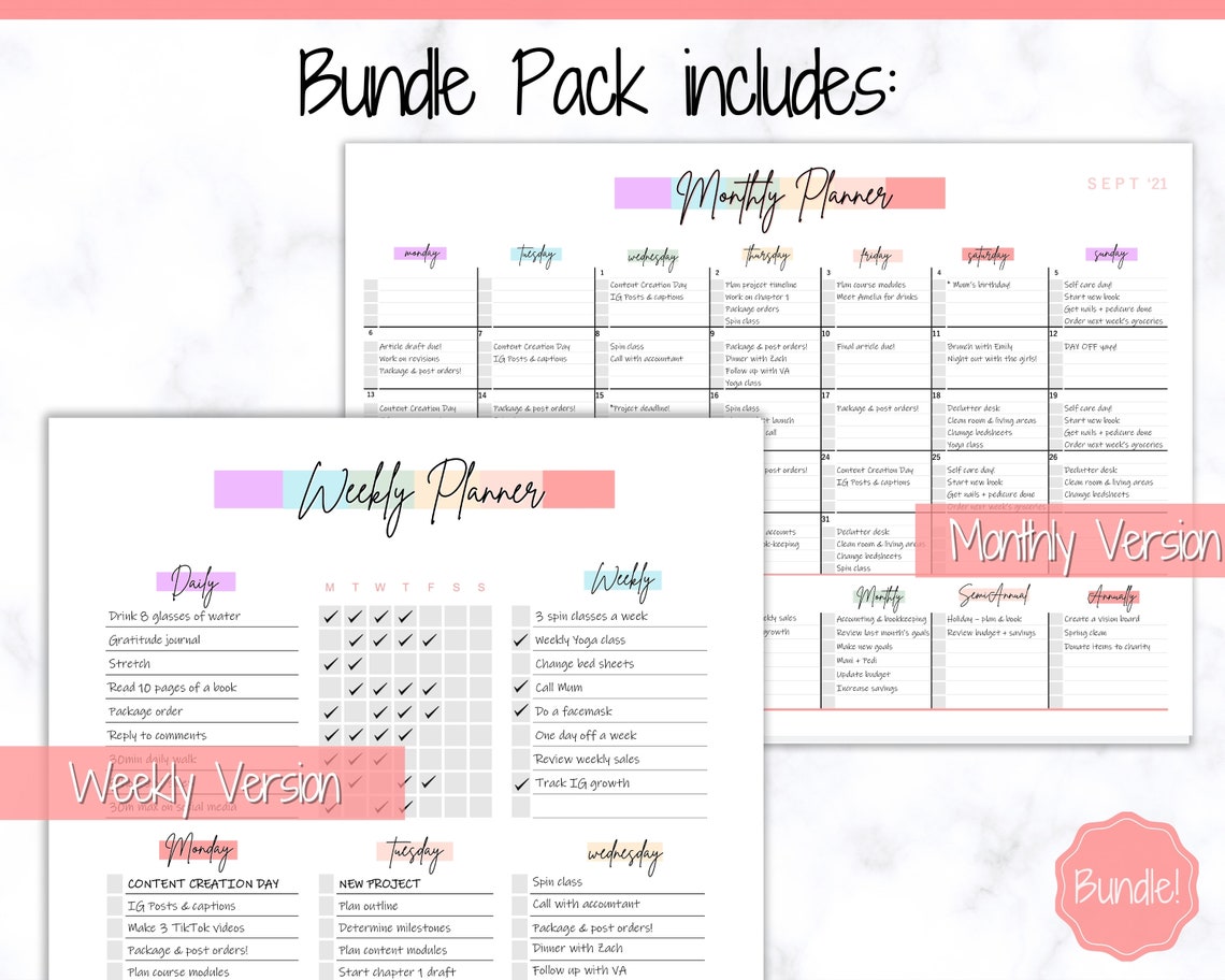 MONTH at a Glance Planner, Editable Weekly & Monthly Planners, to Do ...