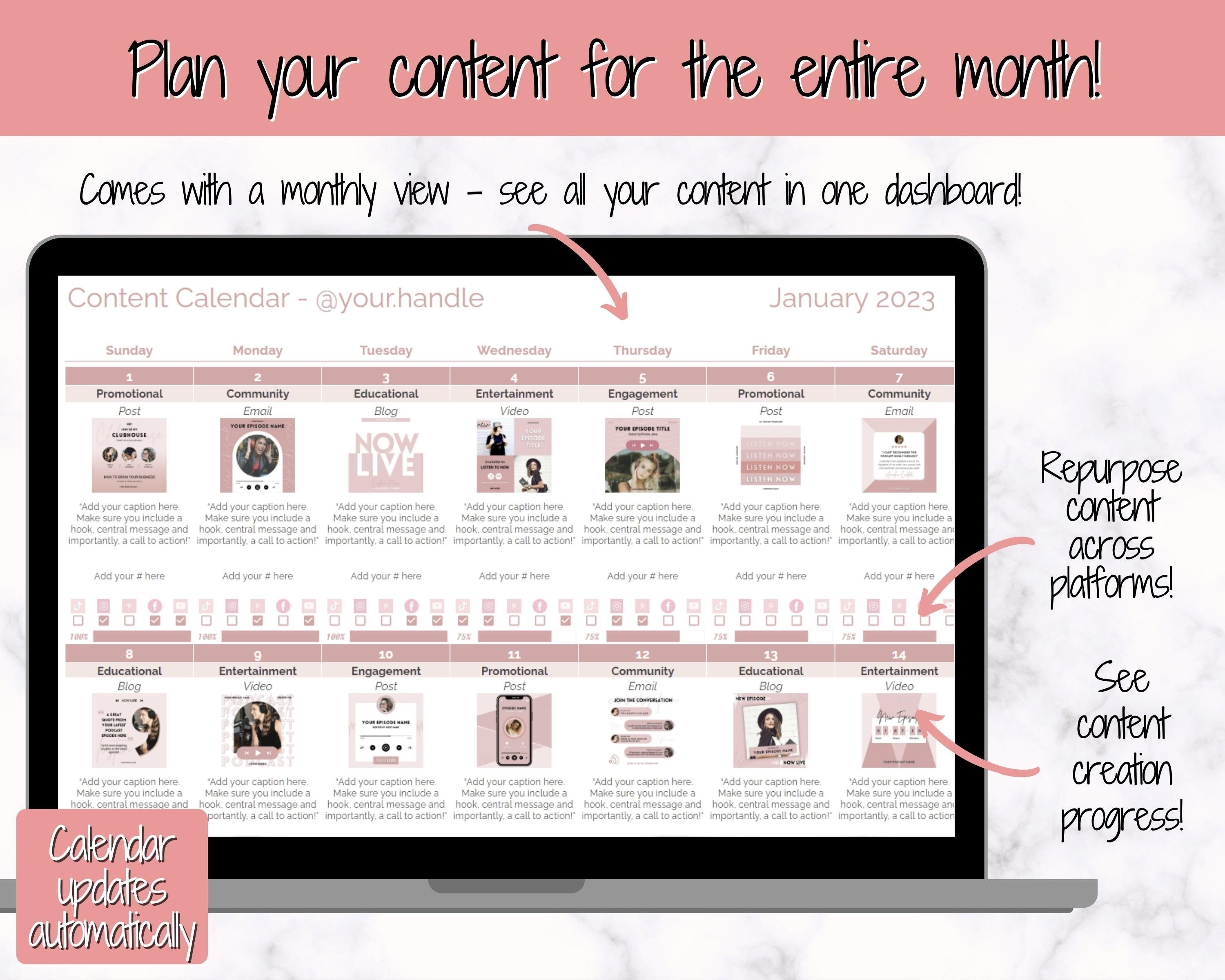 Social Media Content Calendar, Google Sheets Spreadsheet, Editable ...