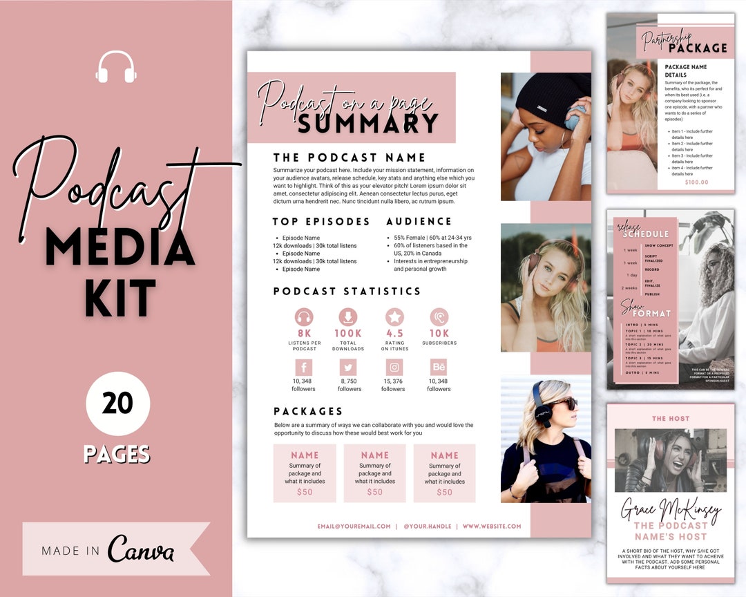 20 Podcast MEDIA KIT Templates! Press Kit, Editable Canva Business ...