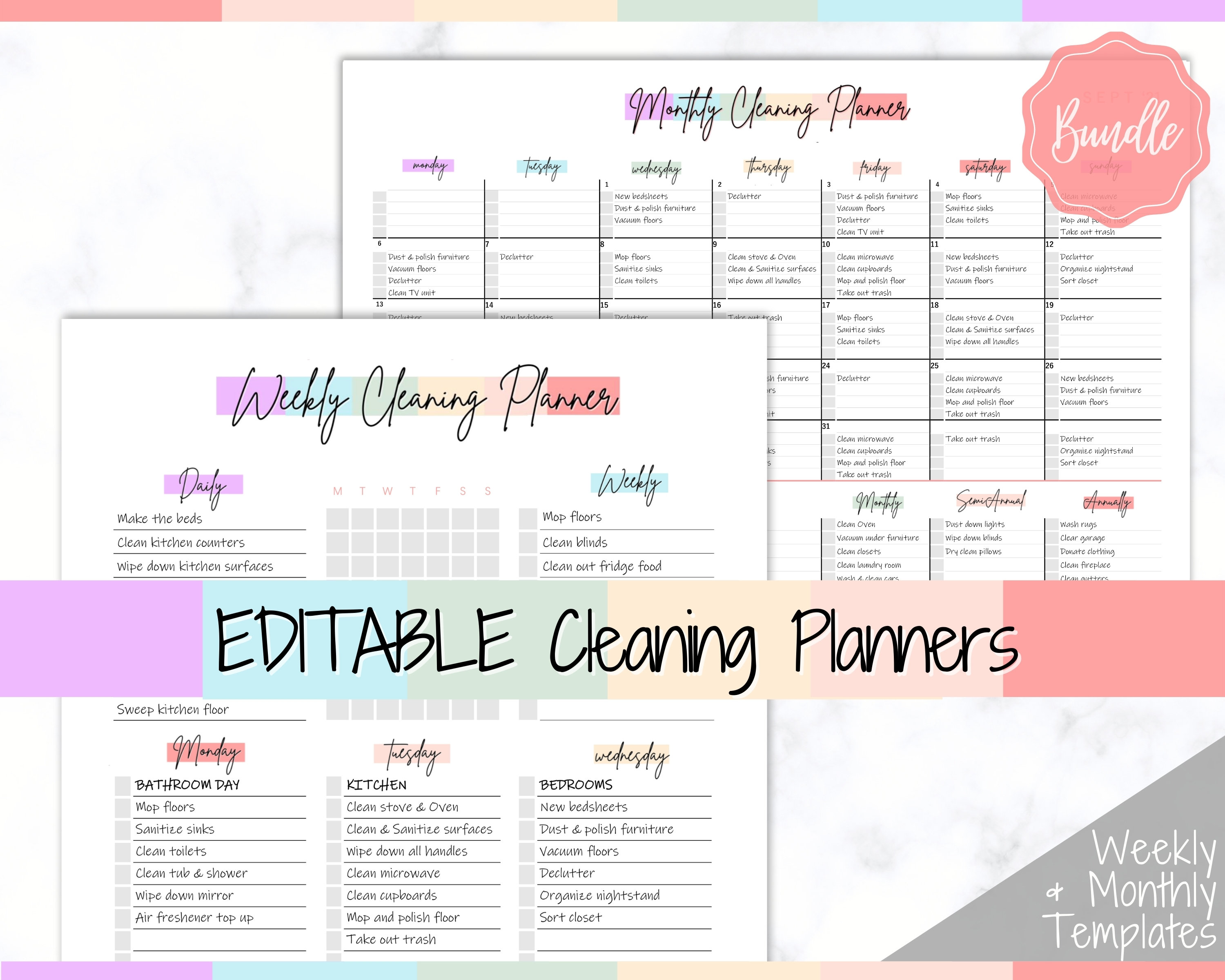 EDITABLE Cleaning Planner EDITABLE Cleaning Checklist | Etsy
