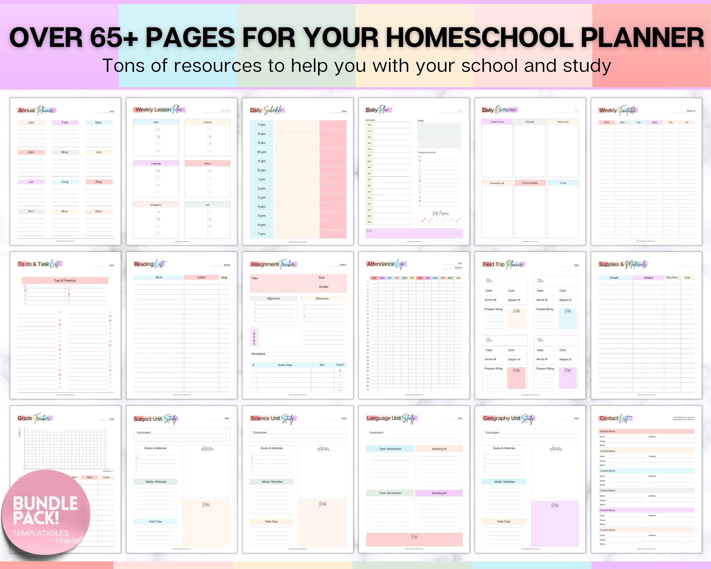 65pg HOMESCHOOL Planner Printable, 2024 2025 Home School Teacher ...