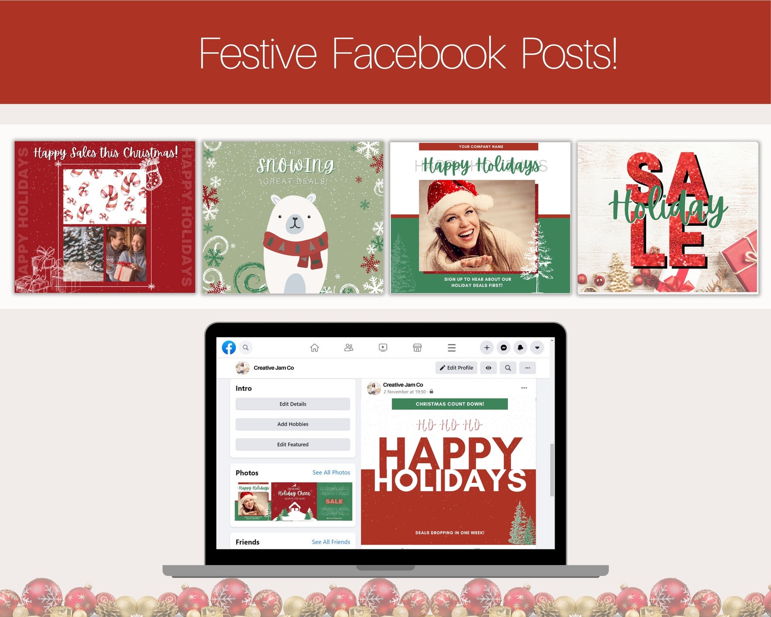 Happy Holiday Facebook Post Templates. Christmas Canva | Etsy