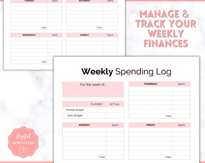 Weekly Spending Tracker Printable Spending Log Weekly Budget - Etsy