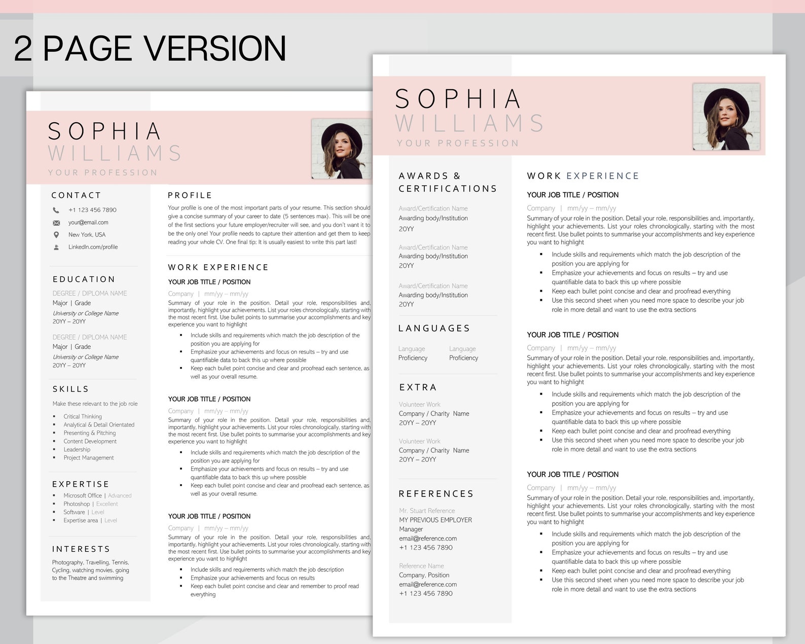 2 Page Resume Template Word. CV Template Professional CV - Etsy UK