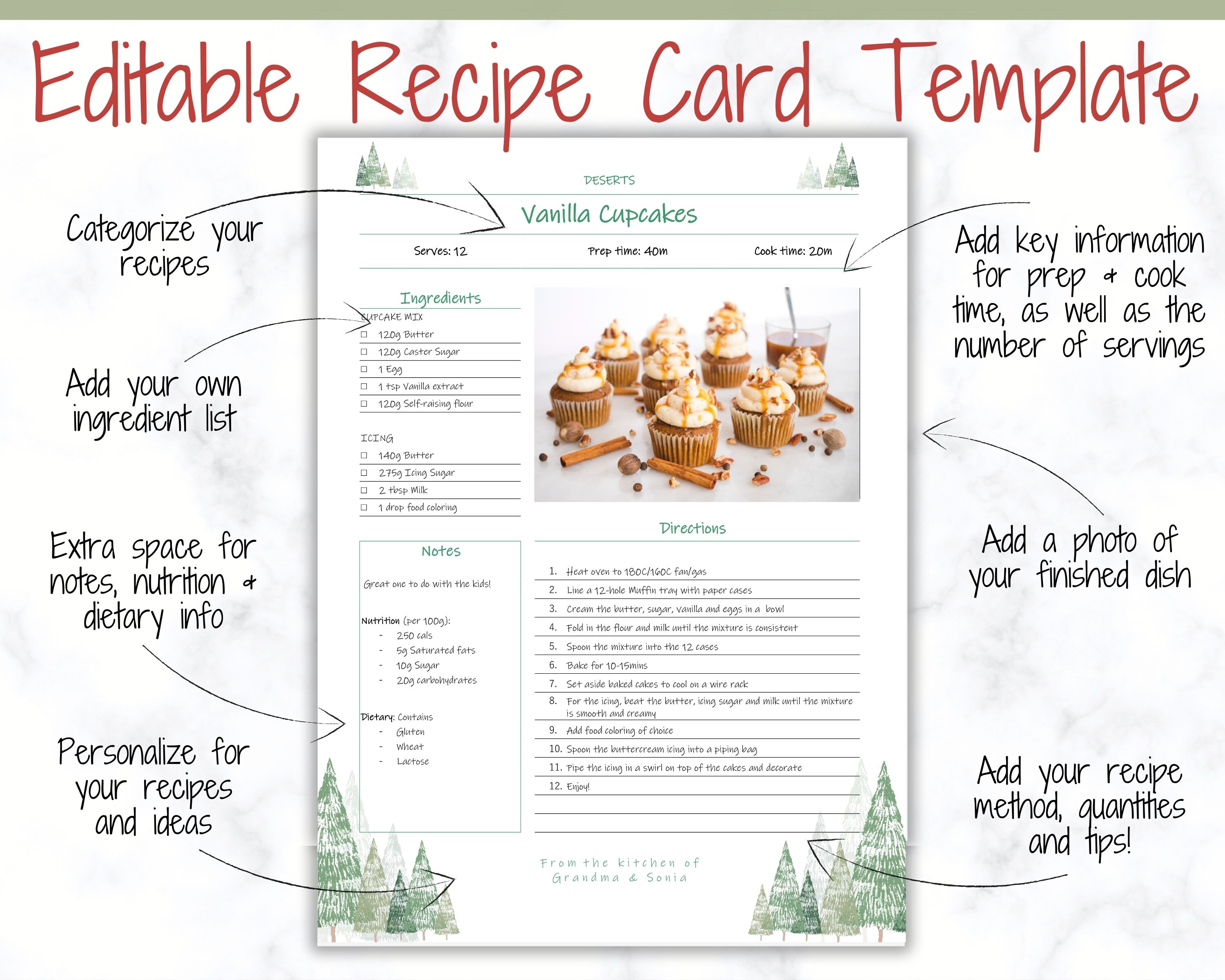 CHRISTMAS Recipe Sheet template EDITABLE Recipe Book | Etsy