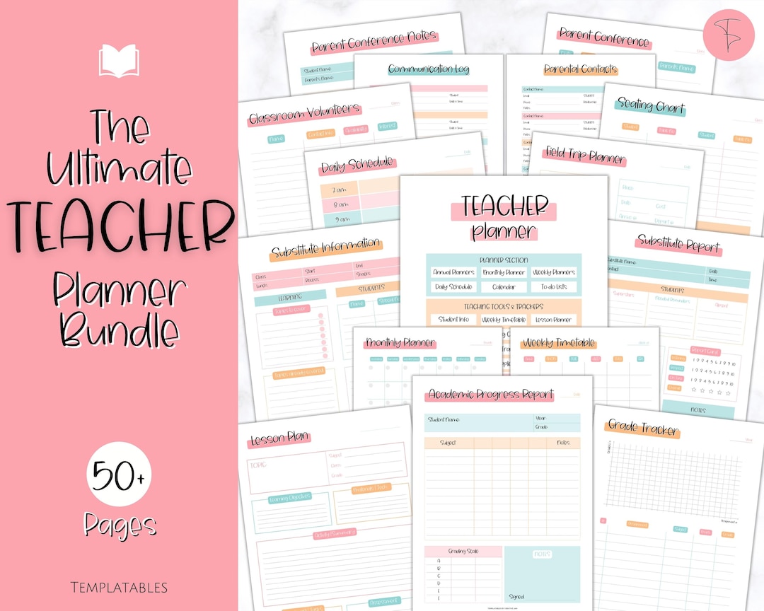 Teacher Planner Printable BUNDLE, Homeschool Teacher, Academic Planner ...