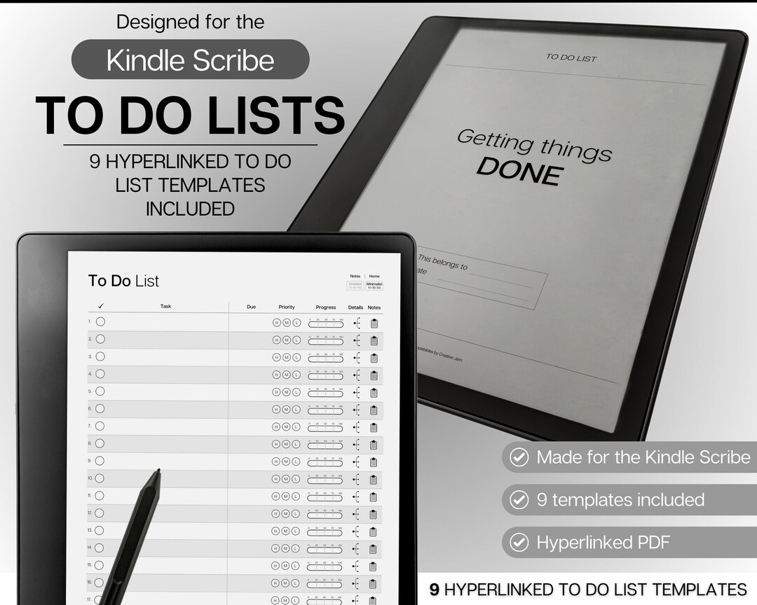 To Do List Template, Planner for Kindle Scribe, 9 Hyperlinked Templates ...