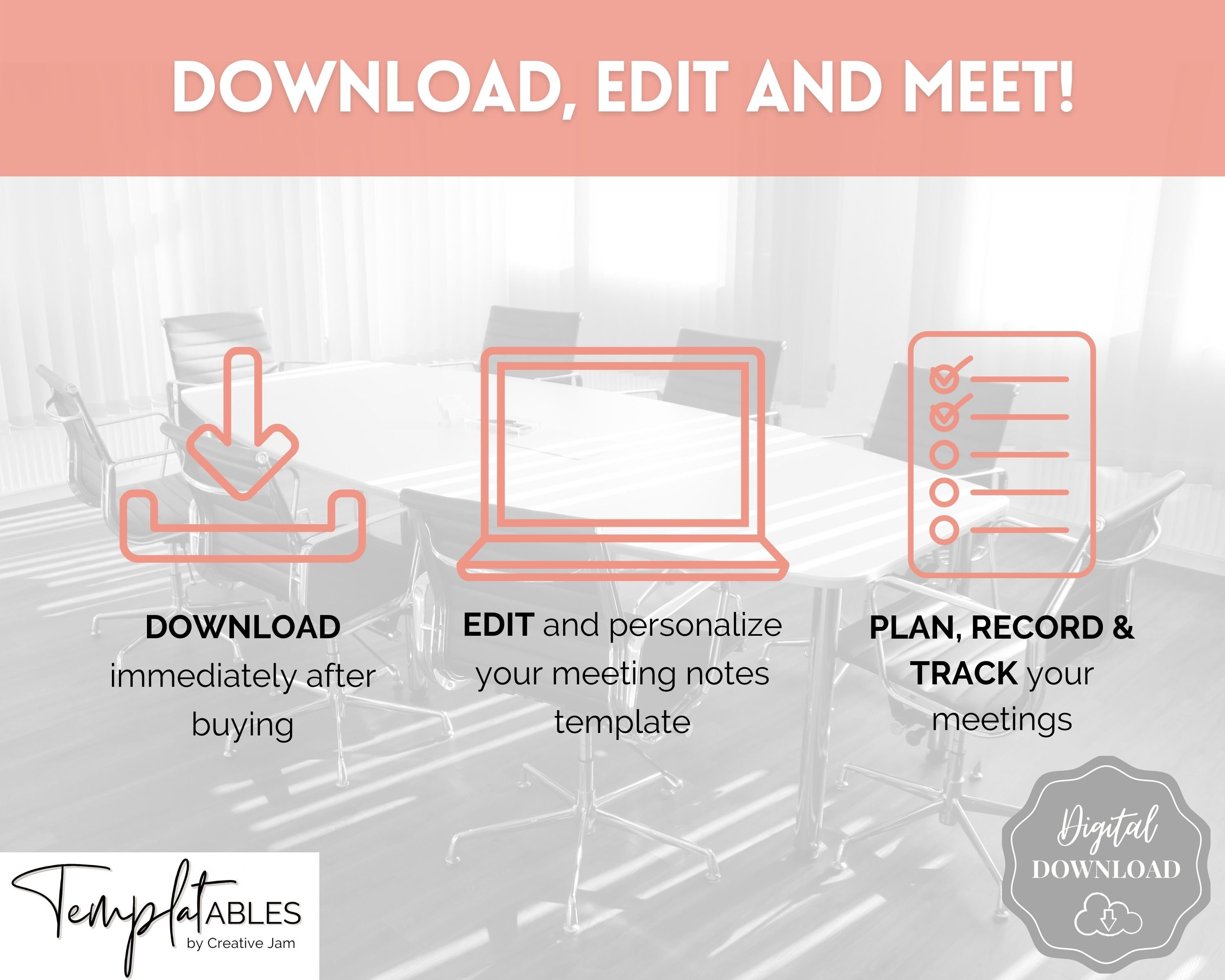 Meeting Notes Template, Editable Meeting Minutes, Printable Business ...
