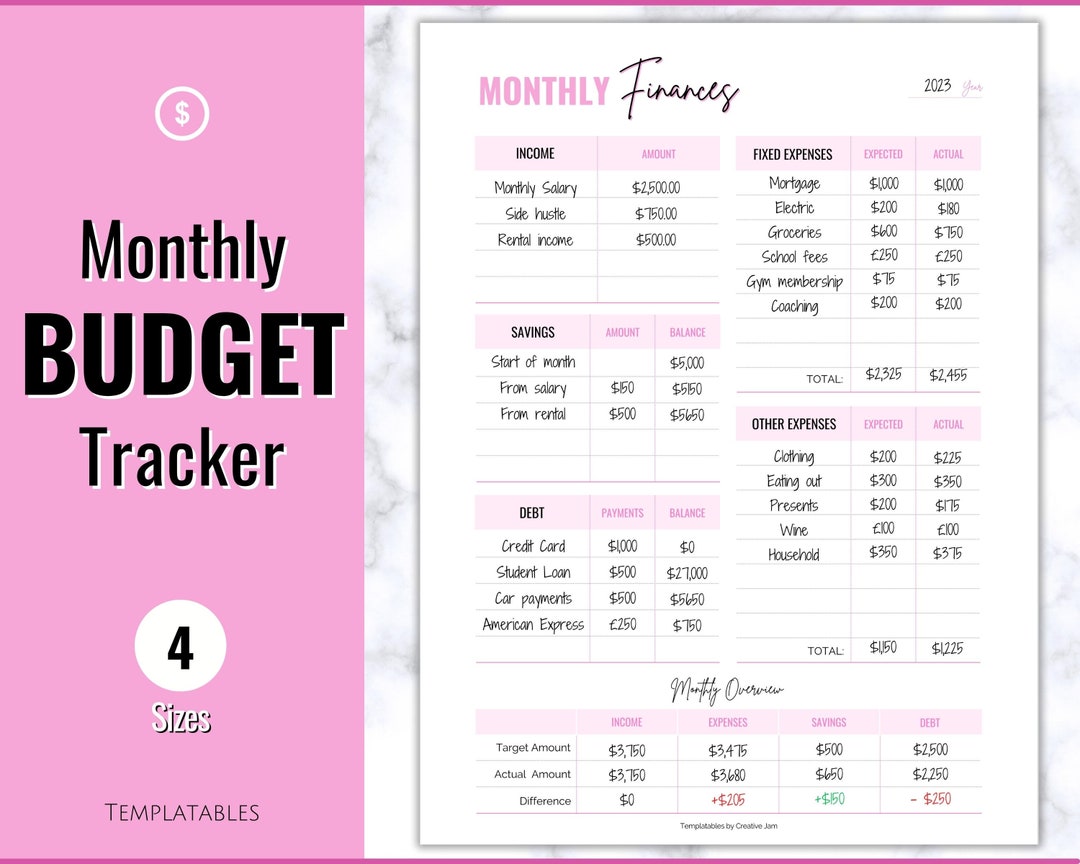 SIMPLE MONTHLY Budget Planner Printable Financial Tracker - Etsy UK