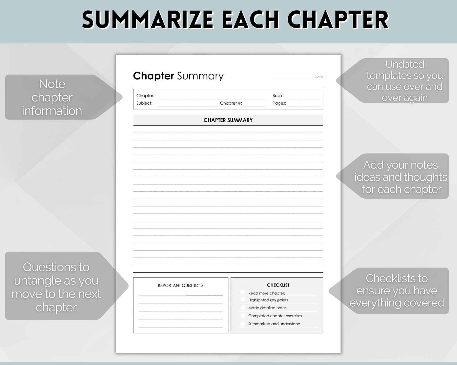 EDITABLE Chapter Summary Template Study Guide Textbook - Etsy UK