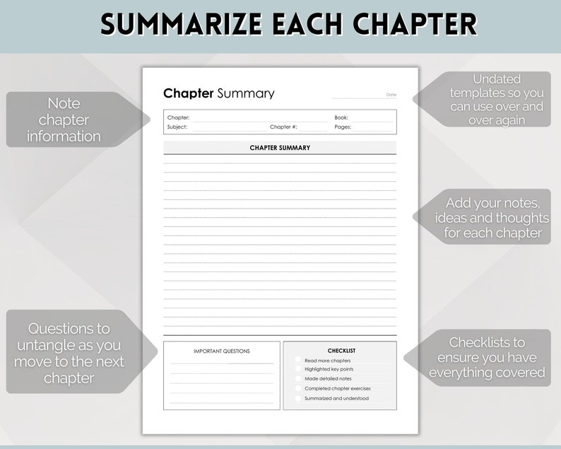 EDITABLE Chapter Summary Template Study Guide Textbook - Etsy UK