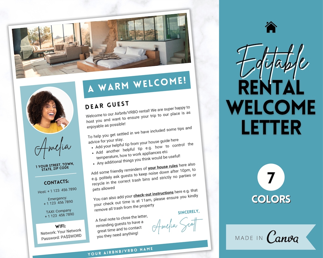 Airbnb & VRBO Welcome LETTER Template Editable Canva Air Bnb - Etsy UK