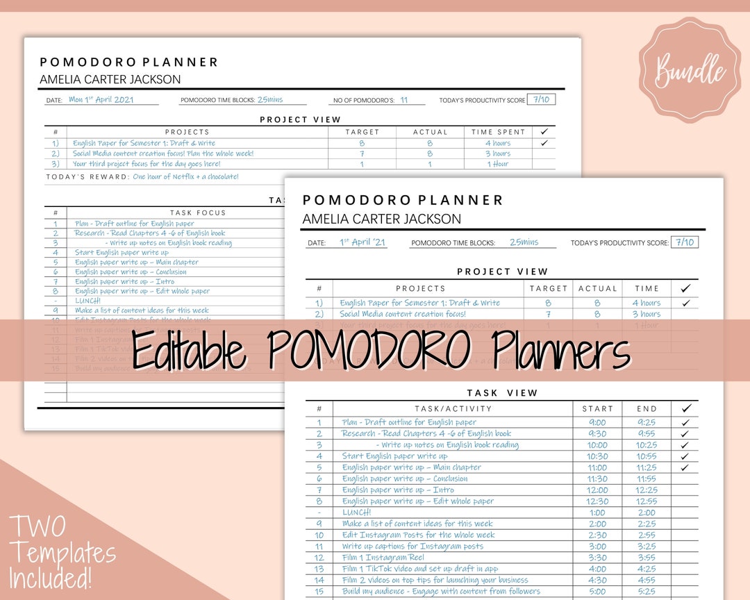 POMODORO Planner, Productivity Planner Pages, Student Planner ...