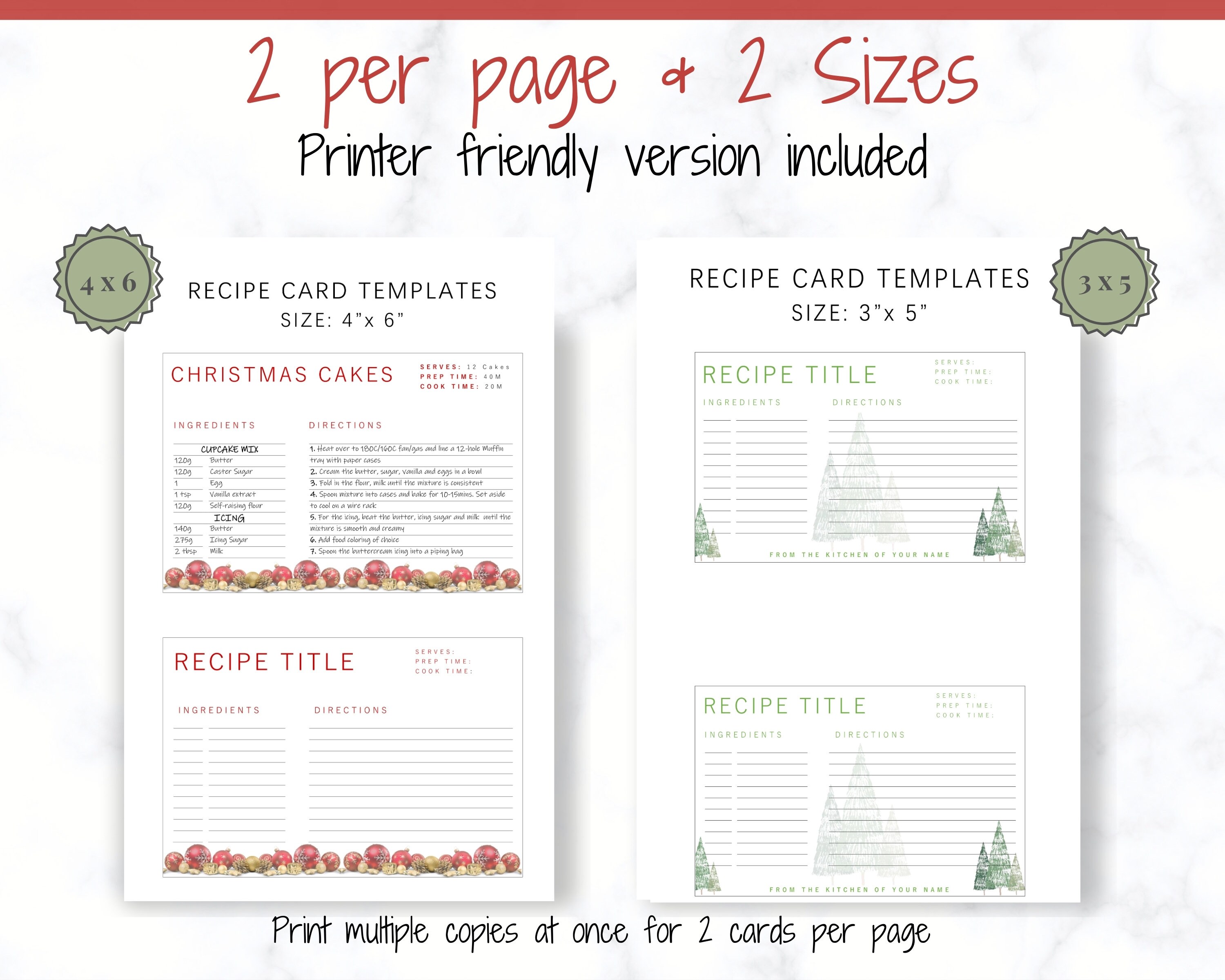 CHRISTMAS Recipe Card Template EDITABLE Recipe Template - Etsy UK