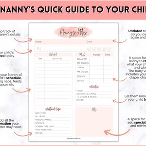 Nanny Notes Template, Nanny Schedule & Report for Baby, Babysitter Info ...