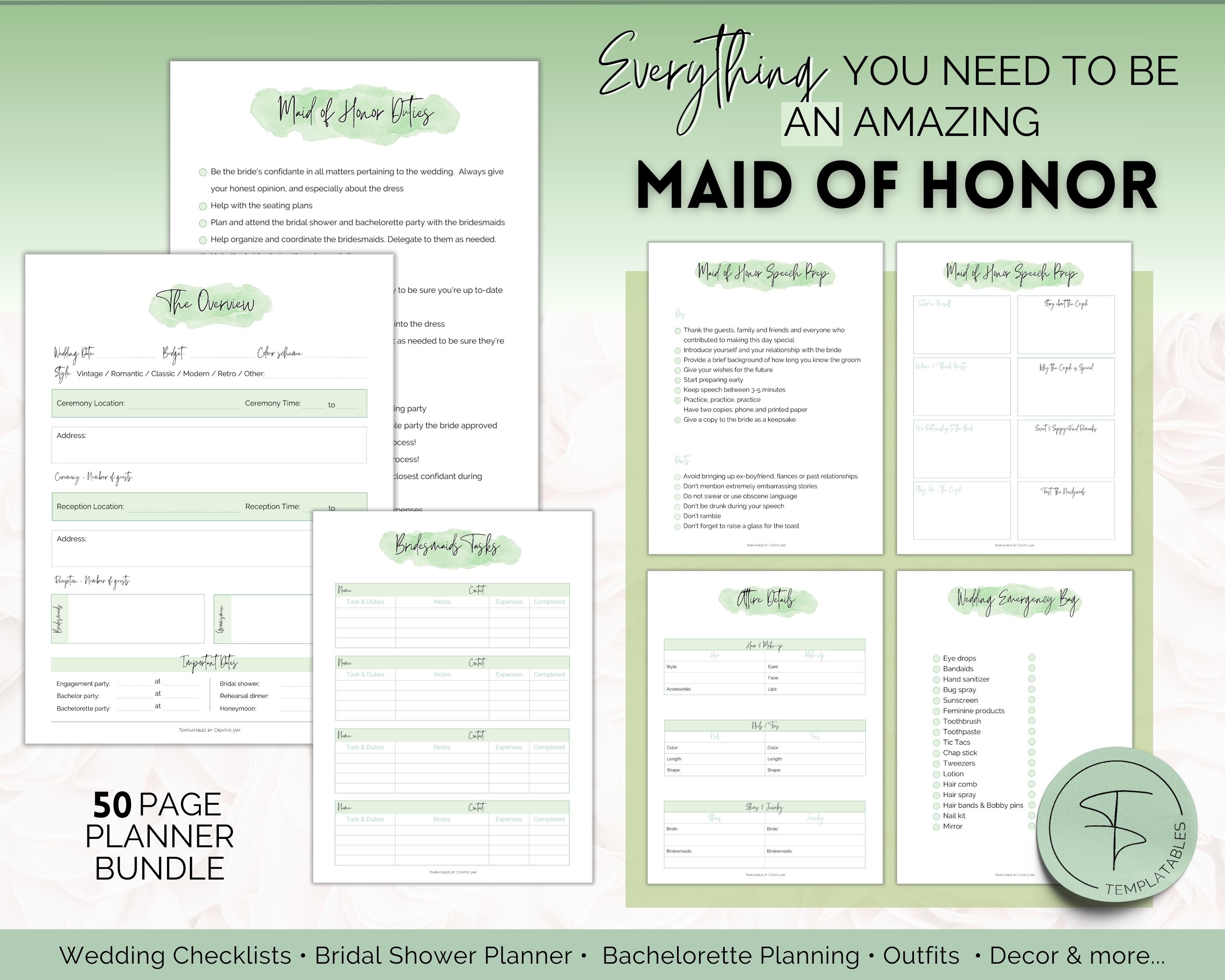 50pg Maid of Honor Planner,matron of Honor Wedding Planner Bundle, MOH ...