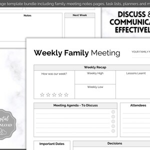 Family Meeting Guide, 12pg Printable Bundle With Meeting Agenda, Notes ...