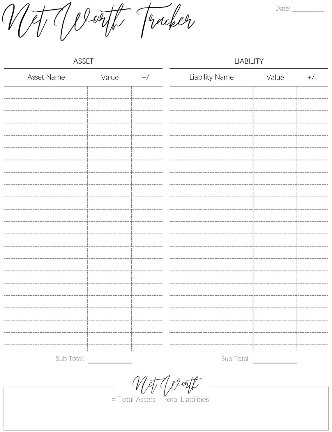 Net Worth Tracker. Budget Planner Printable Template With | Etsy