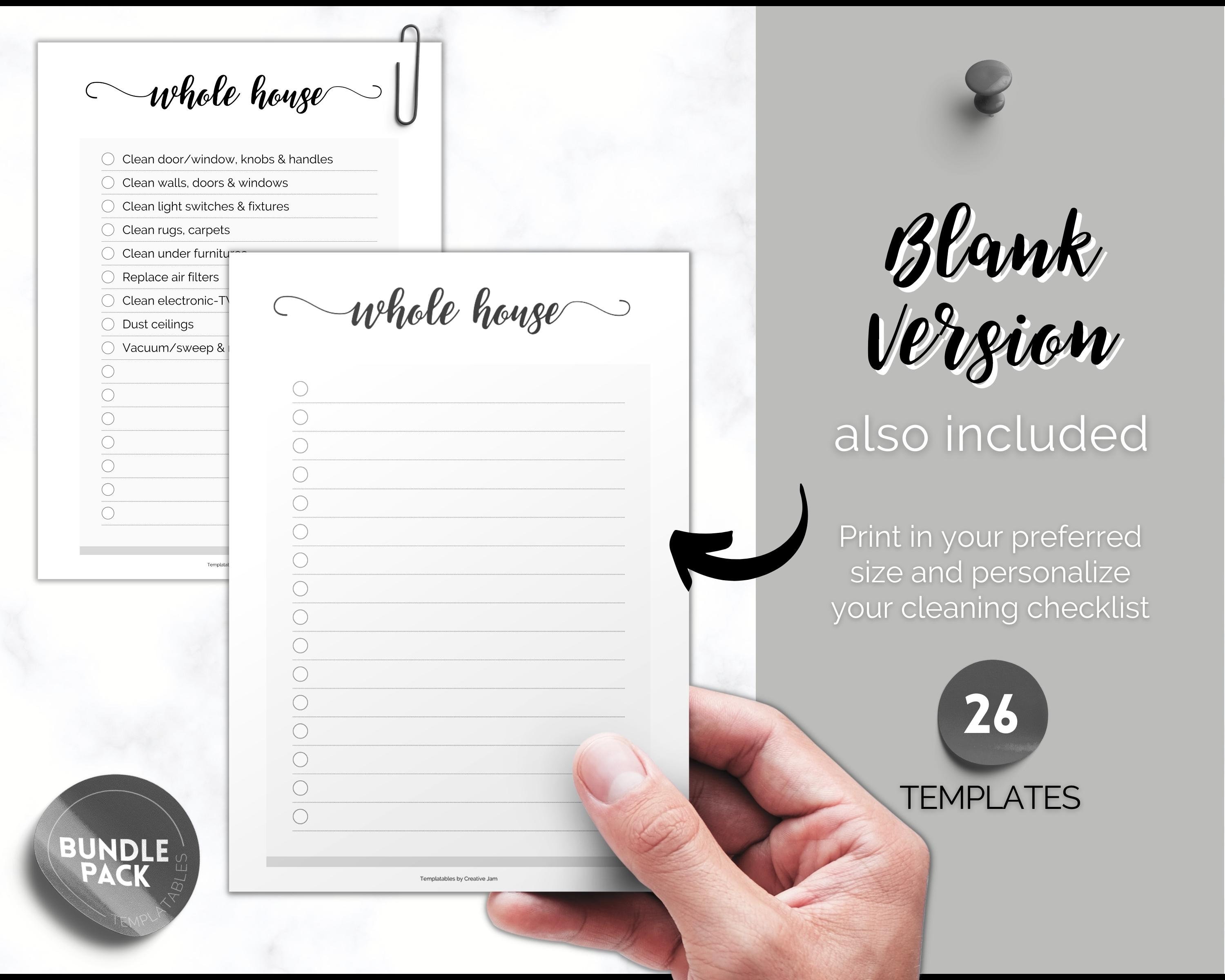 Cleaning Checklist, Printable Room by Room Cleaning Cards, Family ...