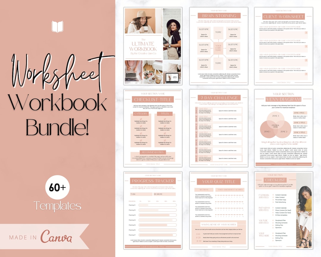 WORKSHEET Template Bundle! Canva Workbook Templates, Ebook, Lead Magnet ...