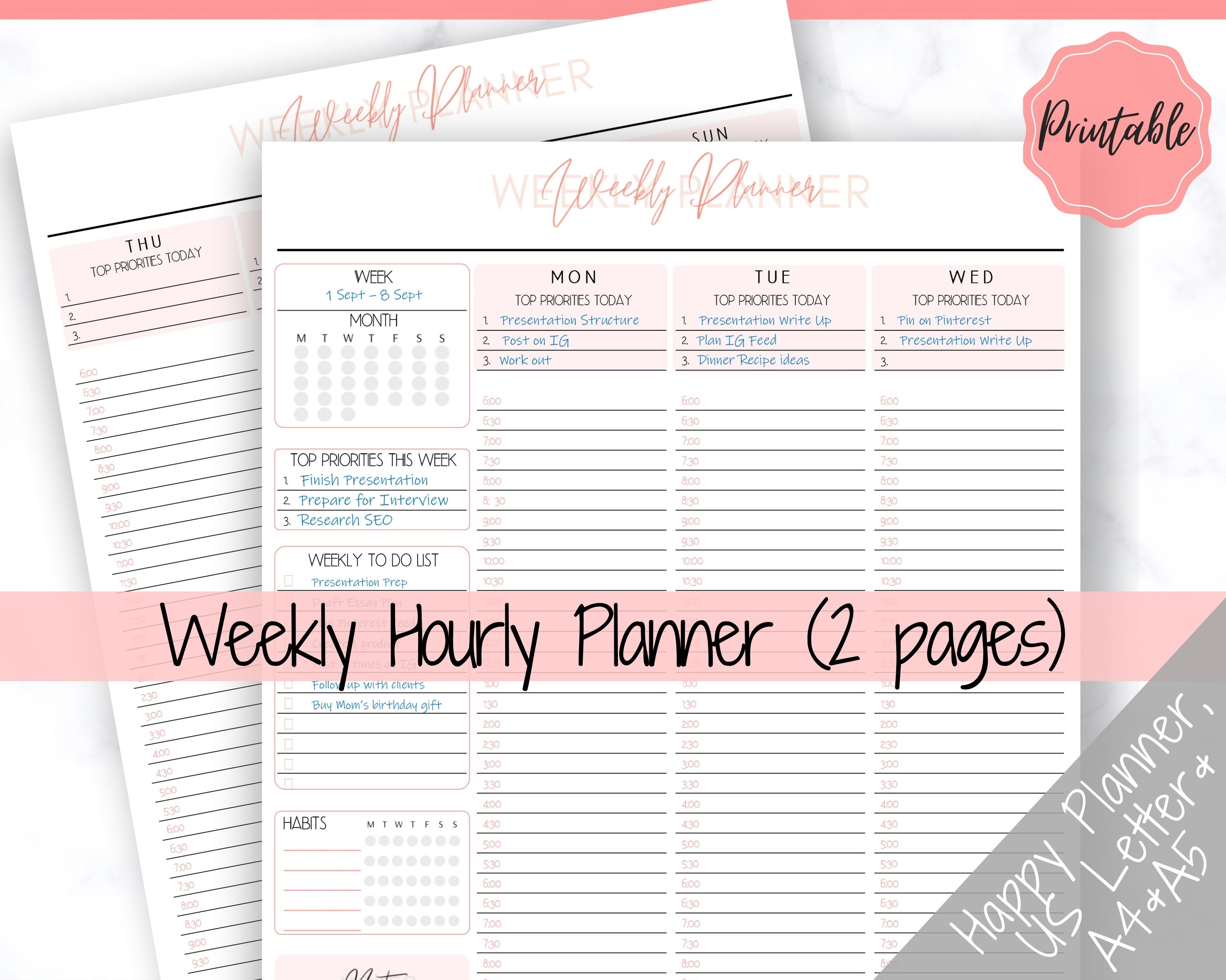 Undated Planner Week on 2 pages WO2P To Do List Printable Weekly ...