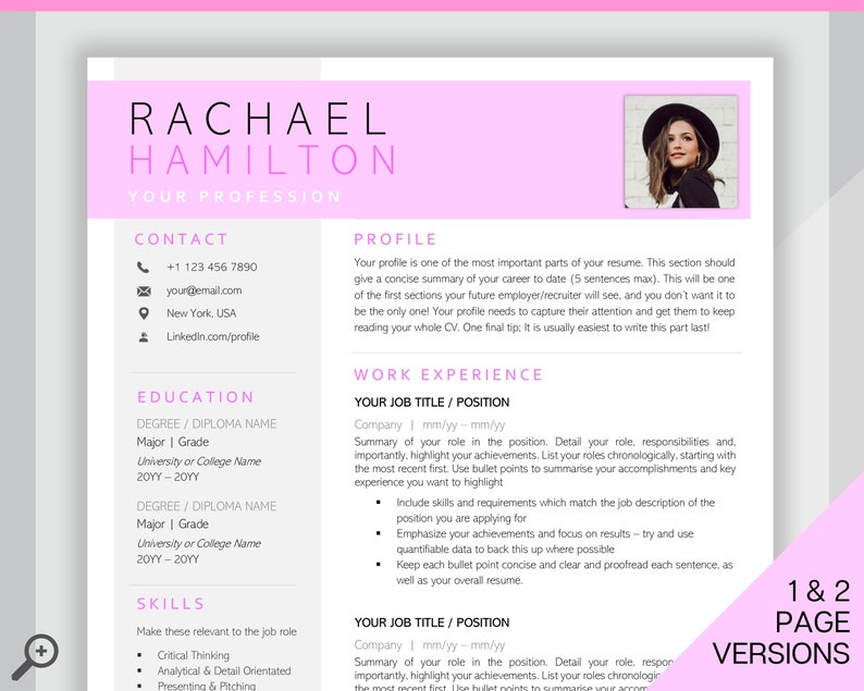 Creative Resume Template Word. CV Template Professional - Etsy