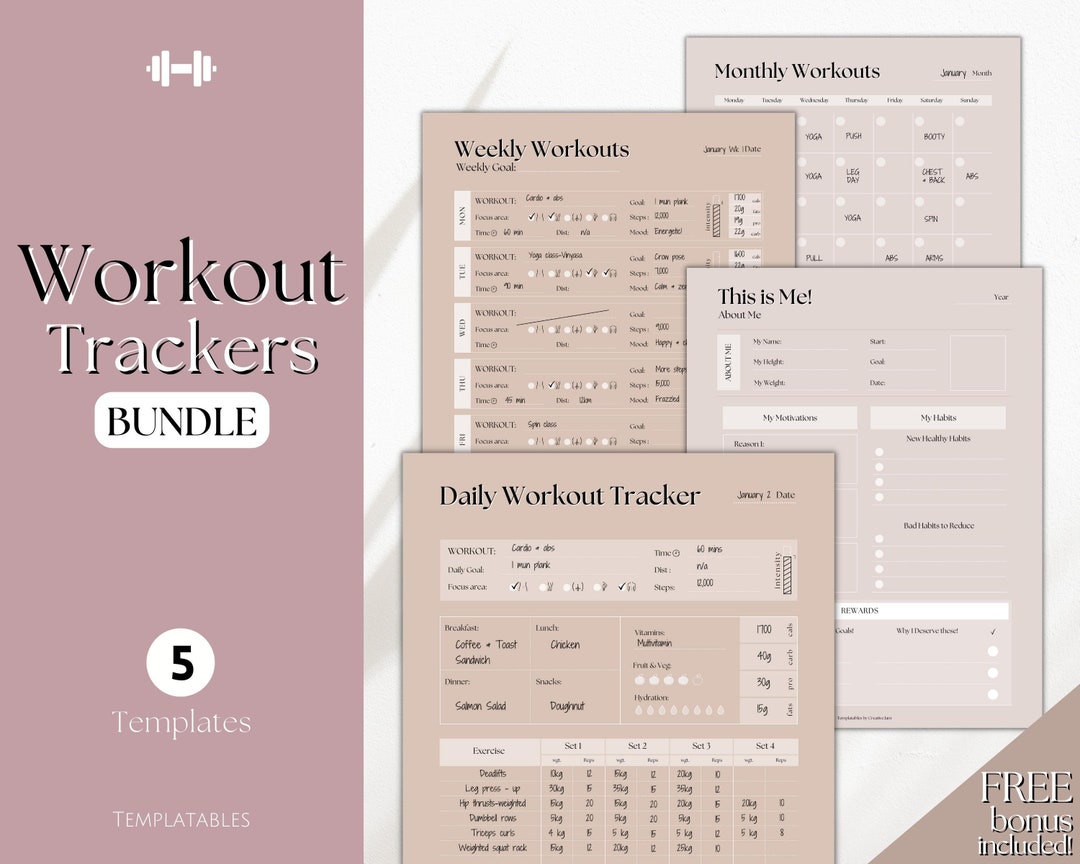 Workout Planner, Fitness Journal, Exercise Tracker, Printable Weight ...