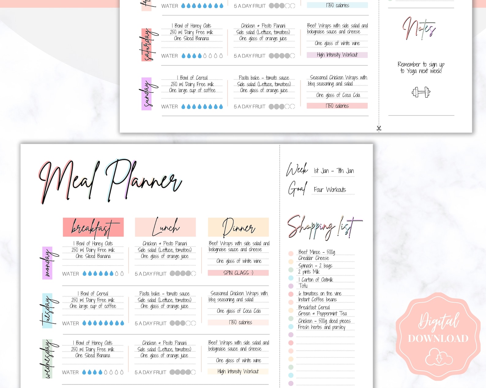 Colorful Meal Planner Printable Weekly Food Diary Meal | Etsy UK