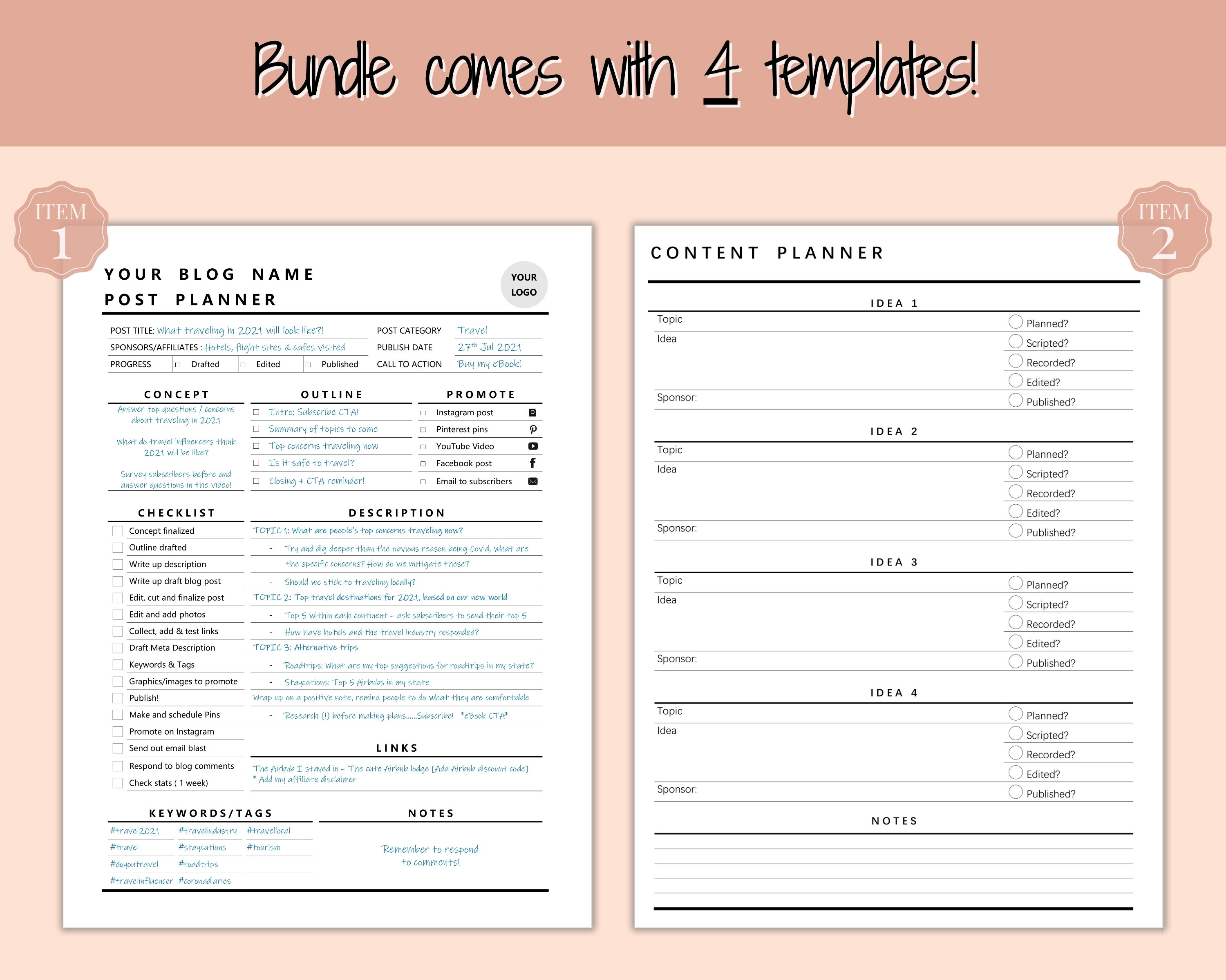 EDITABLE Blog Post Planner Templates Blogger Bundle Blog - Etsy UK