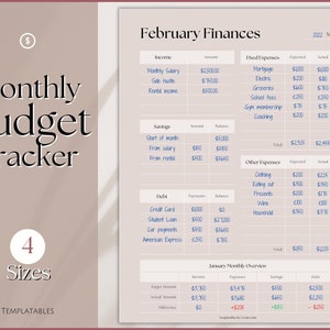 Monthly Budget Planner Printable, Financial Tracker Template, Paycheck ...