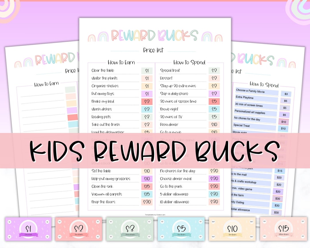 Kids Reward Bucks, EDITABLE Mom Bucks, Kids Reward Coupons, Chore Chart ...