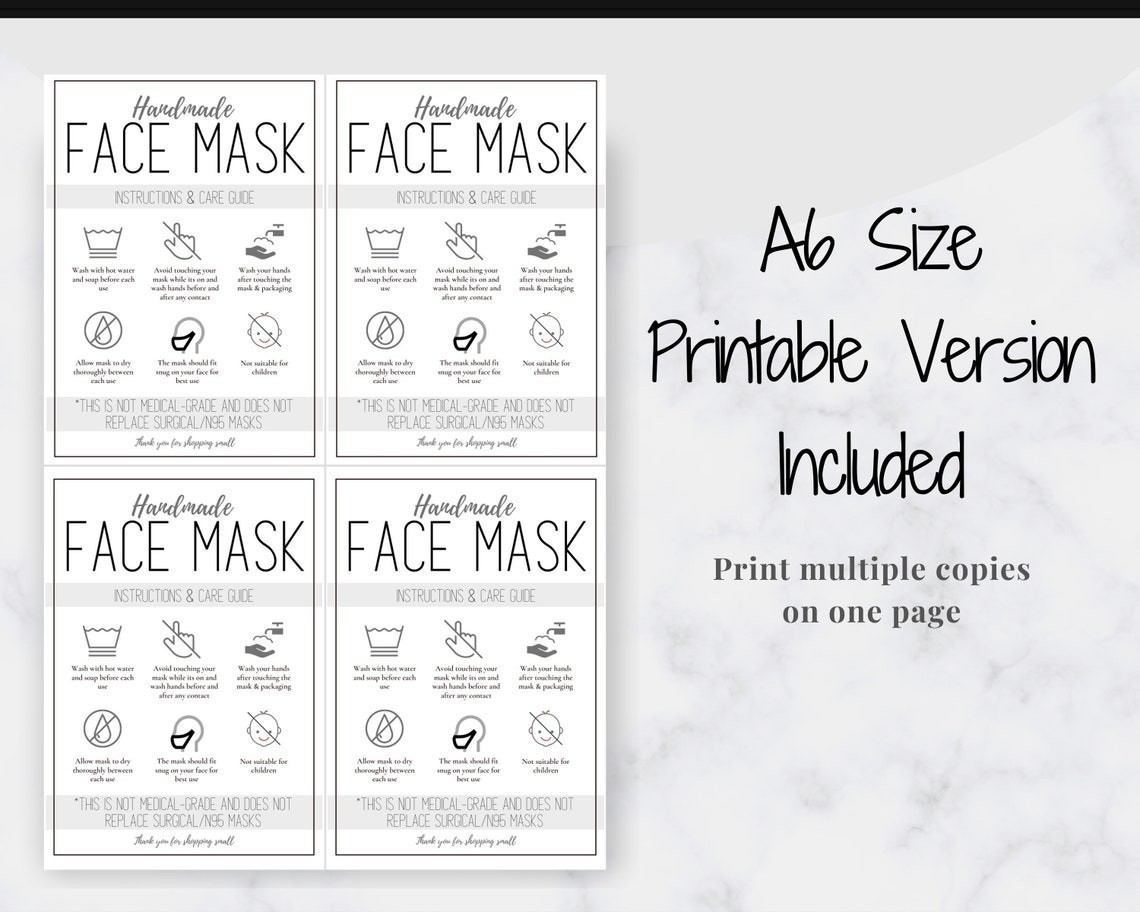 Face Mask LABEL CARE CARD How to Handle Order Card Face Mask - Etsy UK