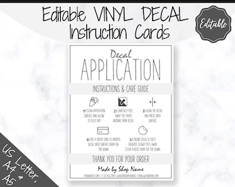 DTP-006 Decal Packaging Insert Red Card Template Etsy Shop Business ...