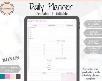 Printable/ Editable Organised Daily Planner to Do List Productivity Day ...