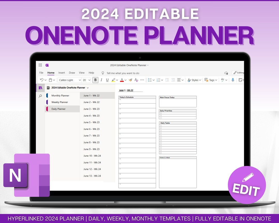 Onenote Planner, EDITABLE 2024 Digital Planner, Onenote Template, Daily ...