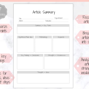 Article Summary Sheet Student Planner Student Printable | Etsy