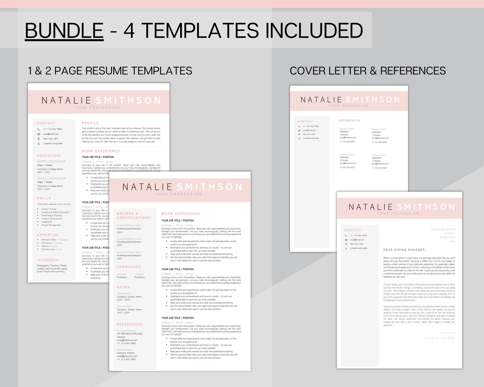 2 Page Resume Template Word. CV Template Professional CV | Etsy