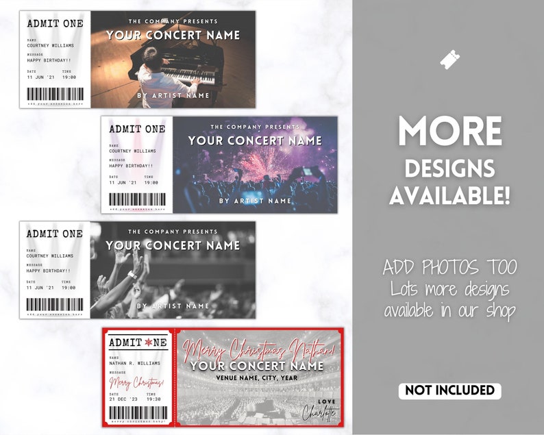 EDITABLE Concert Ticket Template Surprise Getaway Gift - Etsy