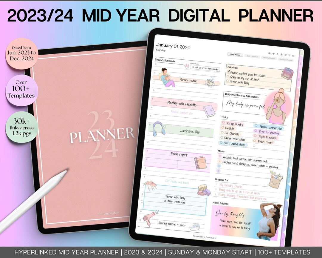Mid Year Digital Planner, 2023 - 2024 Digital Planner, Midyear, 2023 ...